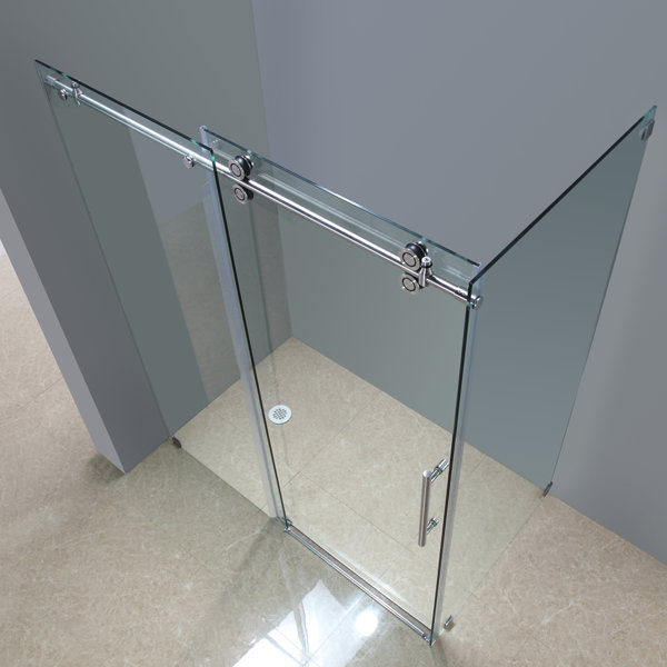Aston Langham 60" x 75" Single Sliding Frameless Shower Door & Reviews | Wayfair